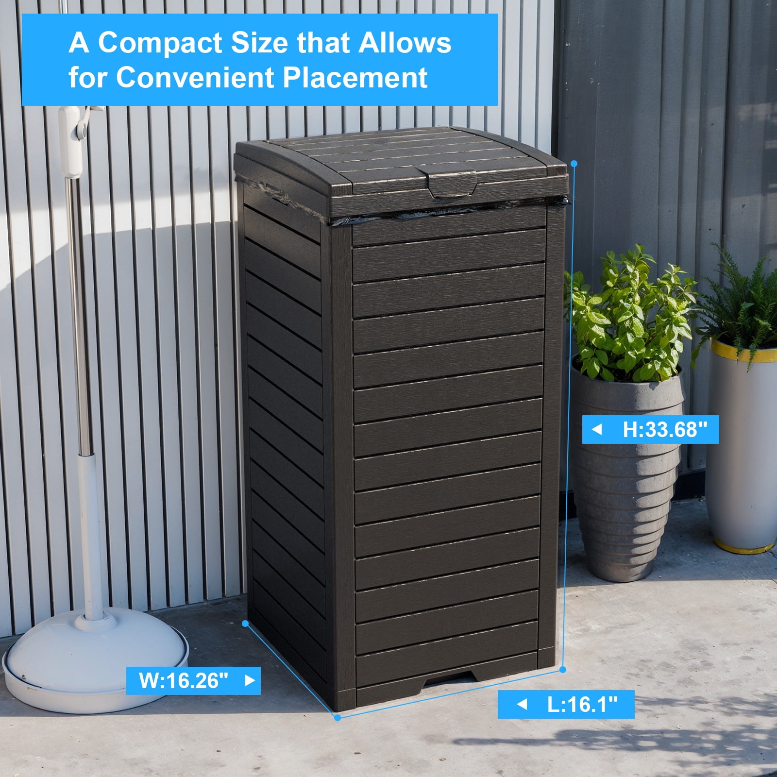 31 Gallon Outdoor Trash Can,Waterproof Resin Garbage Can with Tiered ...