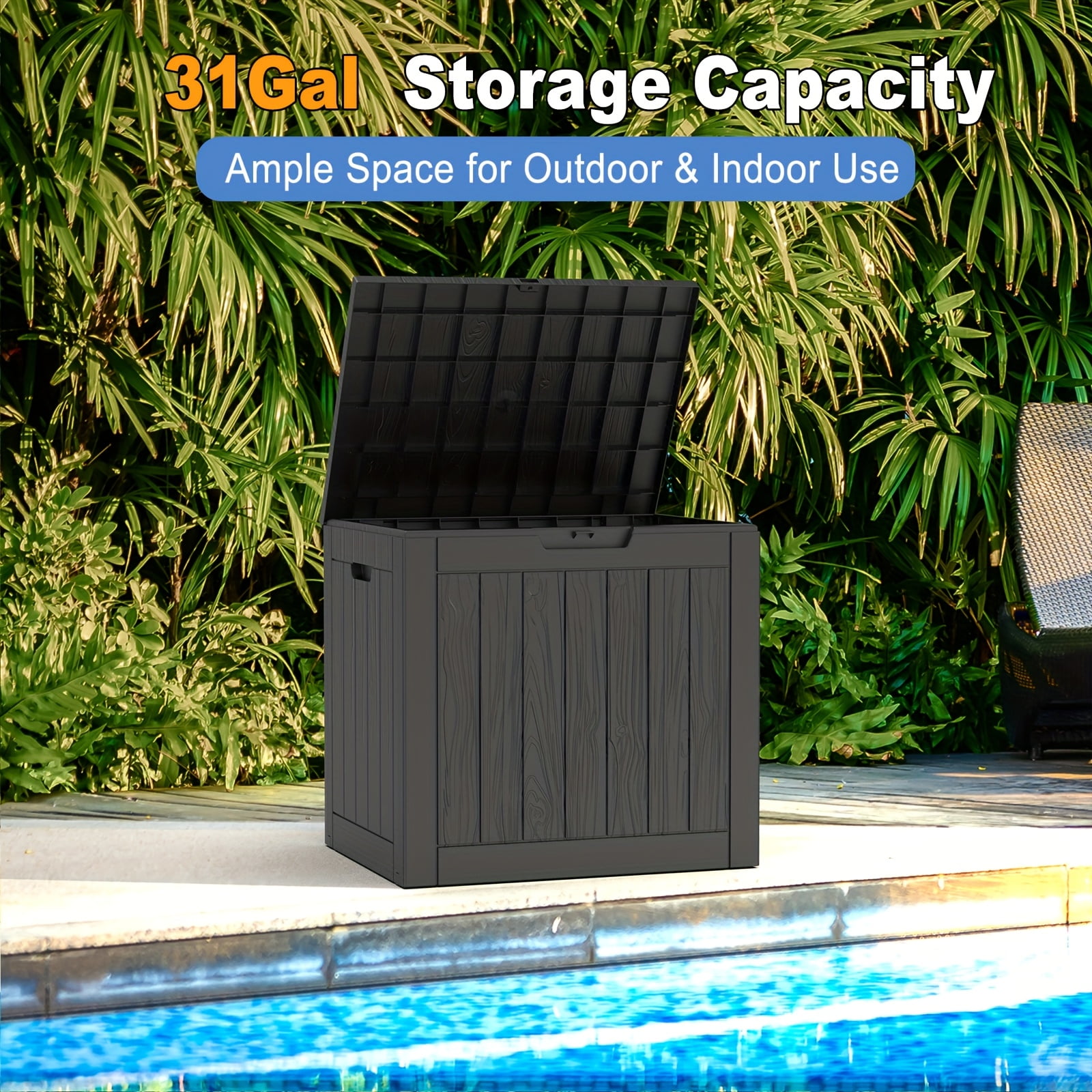 31 Gallon Weatherproof Resin Outdoor Storage Box with Lockable Lid ...