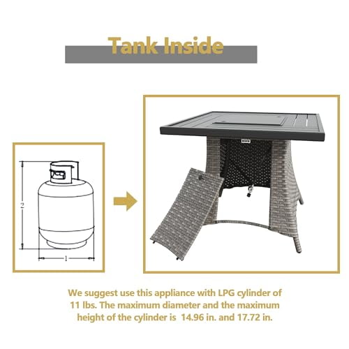31” Gas Fire Pit Table, 50000 BTU Outdoor Rattan & Wicker Propane Fire ...