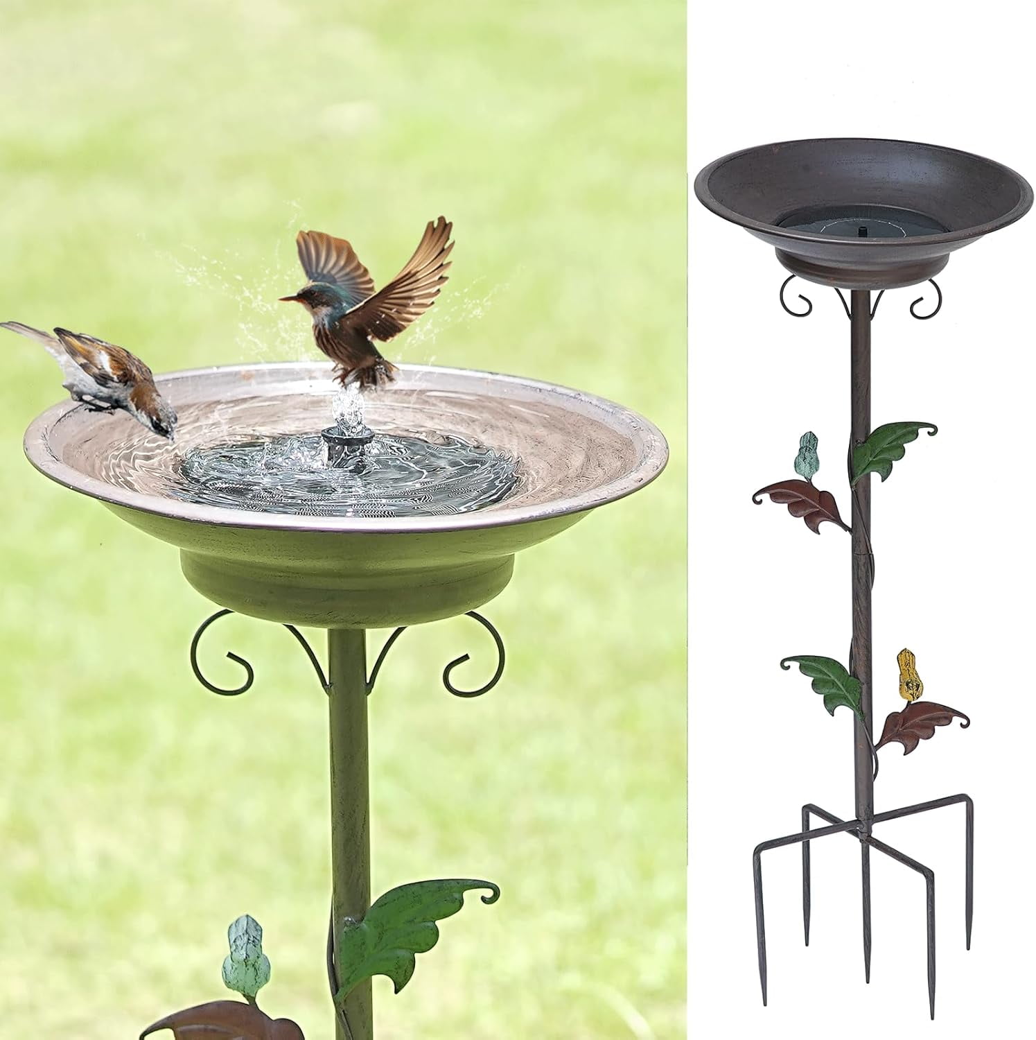 31”H Solar Bird Bath with Metal Stake, Metal Bird Bath Bubbler, Bird ...