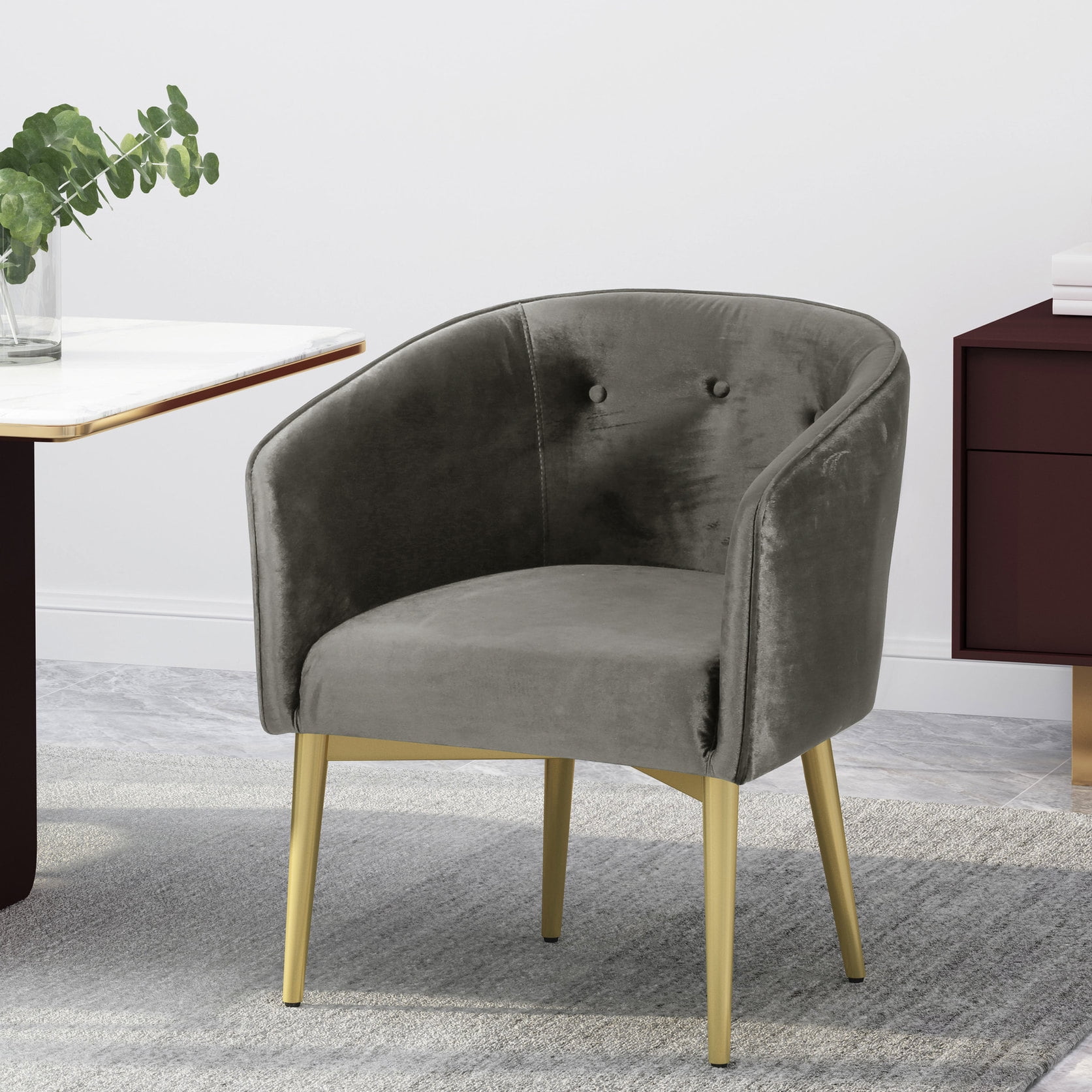 31" High Grey Velvet Dining Chair | Button - Tufted Waffle Stitch for ...