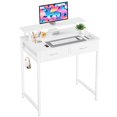 31 In White Compact Computer Desk With Monitor Stand And 2 Drawers For ...