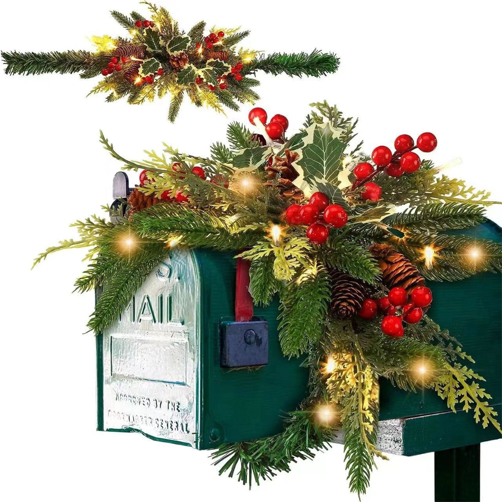 31 Inch Christmas Mailbox Swag with Light Wintry Berries Christmas Mail ...