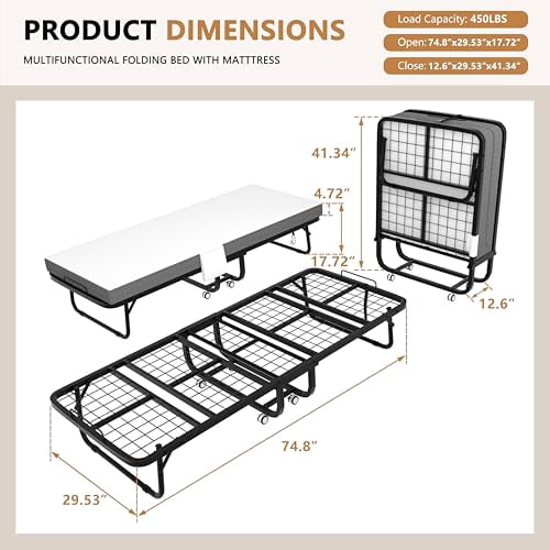 31 Inch Folding Bed with 5 Inch Removable Memory Foam Mattress ...