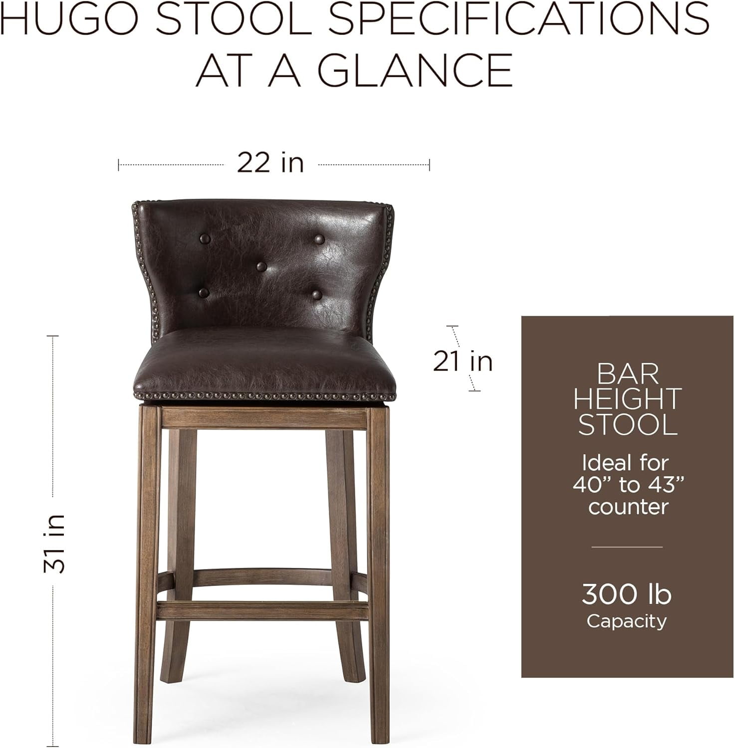 31 Inch High Bar Stool with Low Back, Walnut , Vegan Leather ...