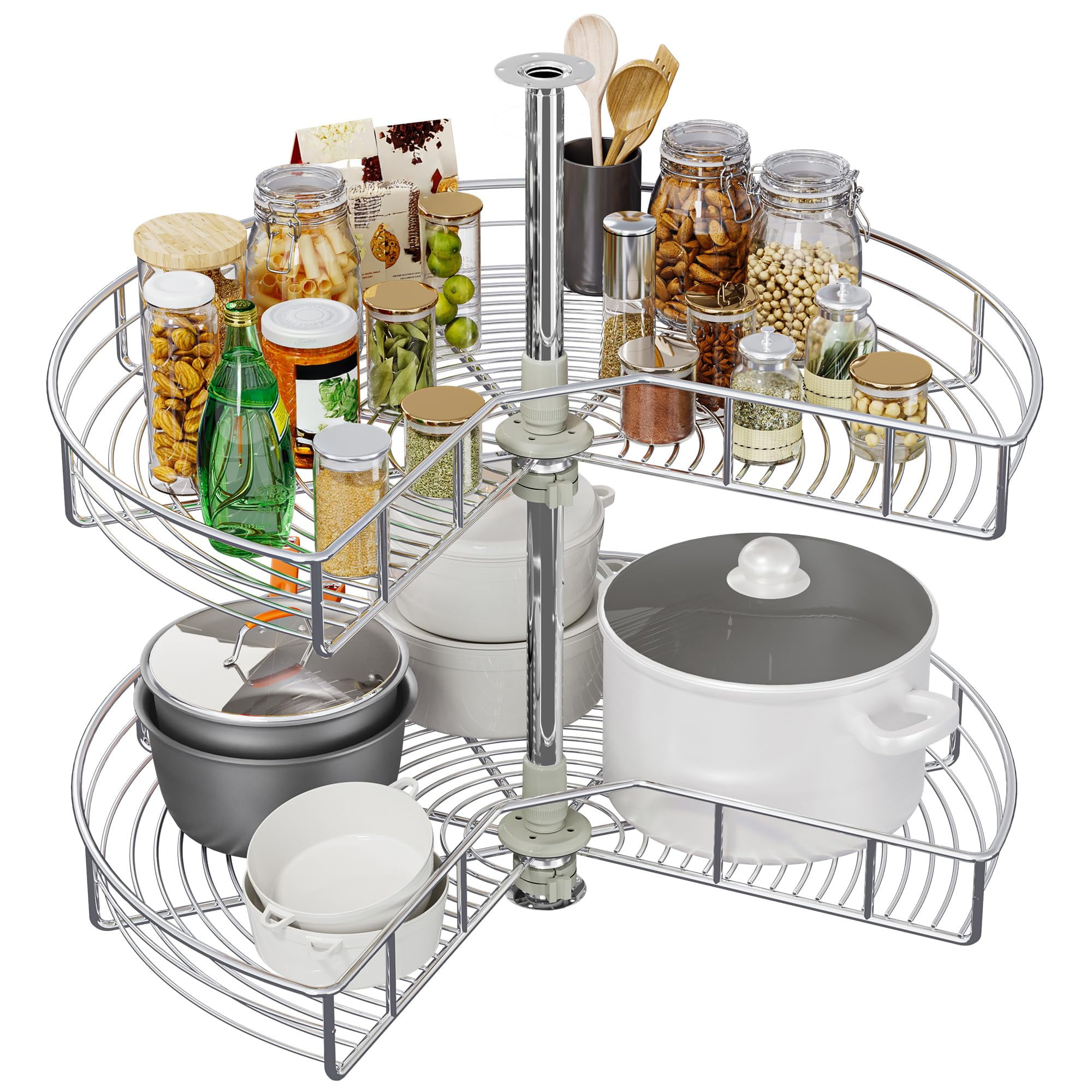 31-Inch Kidney Shaped Chrome Pie Cut 2-Shelf Lazy Susan Corner ...