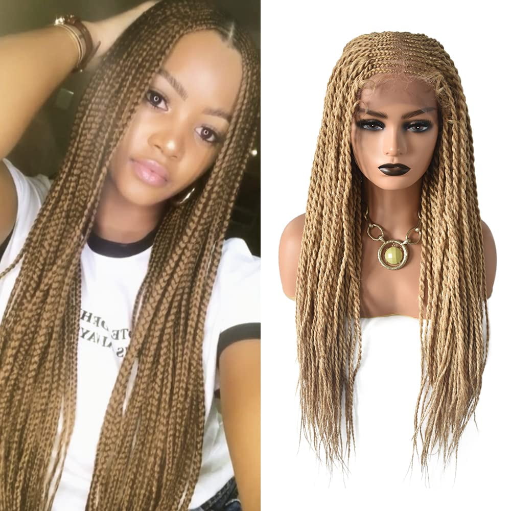 31 Inch Lace Front Micro Twist Cornrow Box Hand Braided Wigs With Baby ...