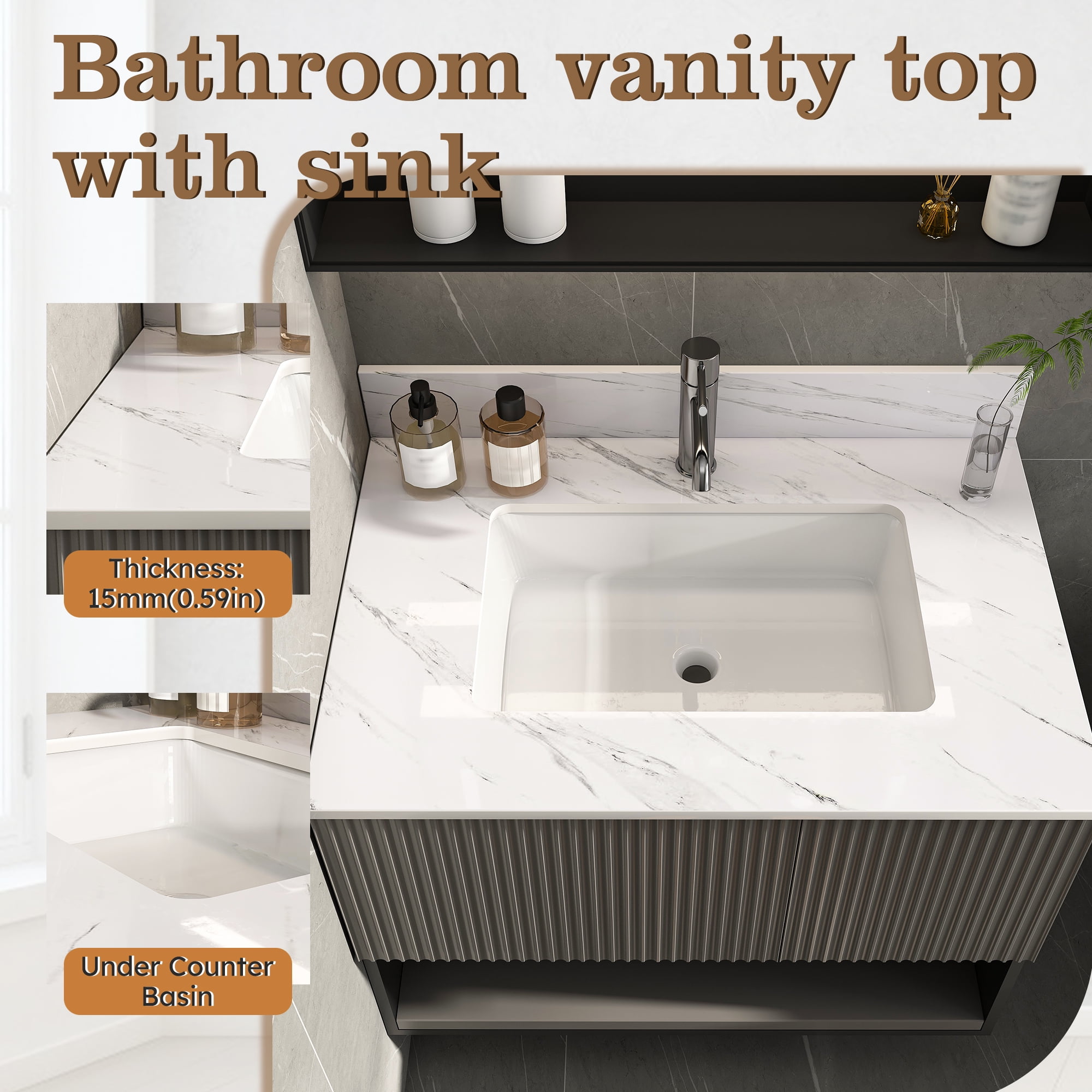 31 Inch Marble Vanity Top, White Vanity Top with 1 Pre-drilled Faucet ...
