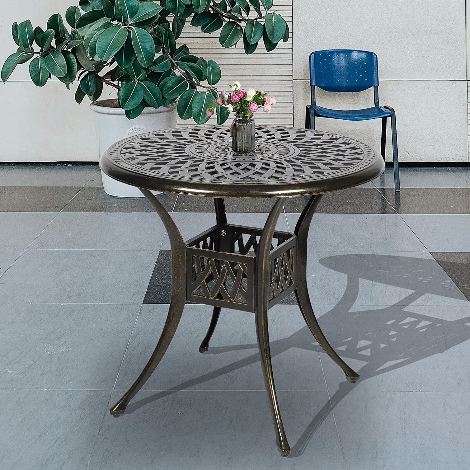 31 Inch Outdoor Dining Table Round Patio Bistro Table Bronze Cast ...