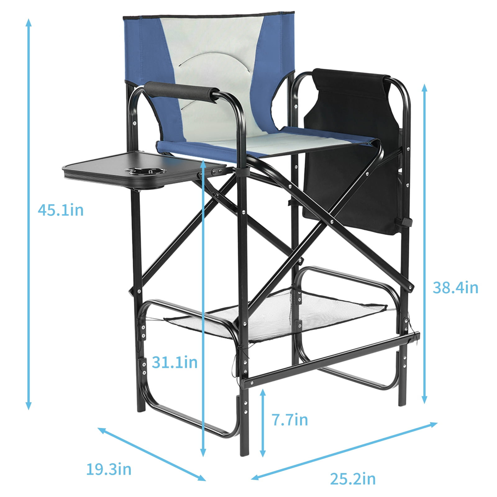 31 Inch Tall Directors Chair with Footrest in Gray and Navy Color for ...