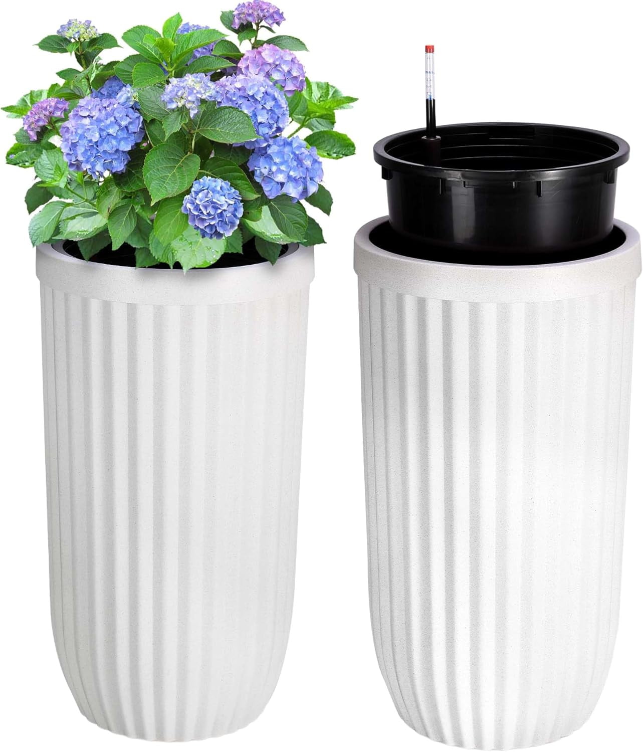 31 Inch Tall Planters Set of 2, Outdoor Self Watering Pots with Water ...