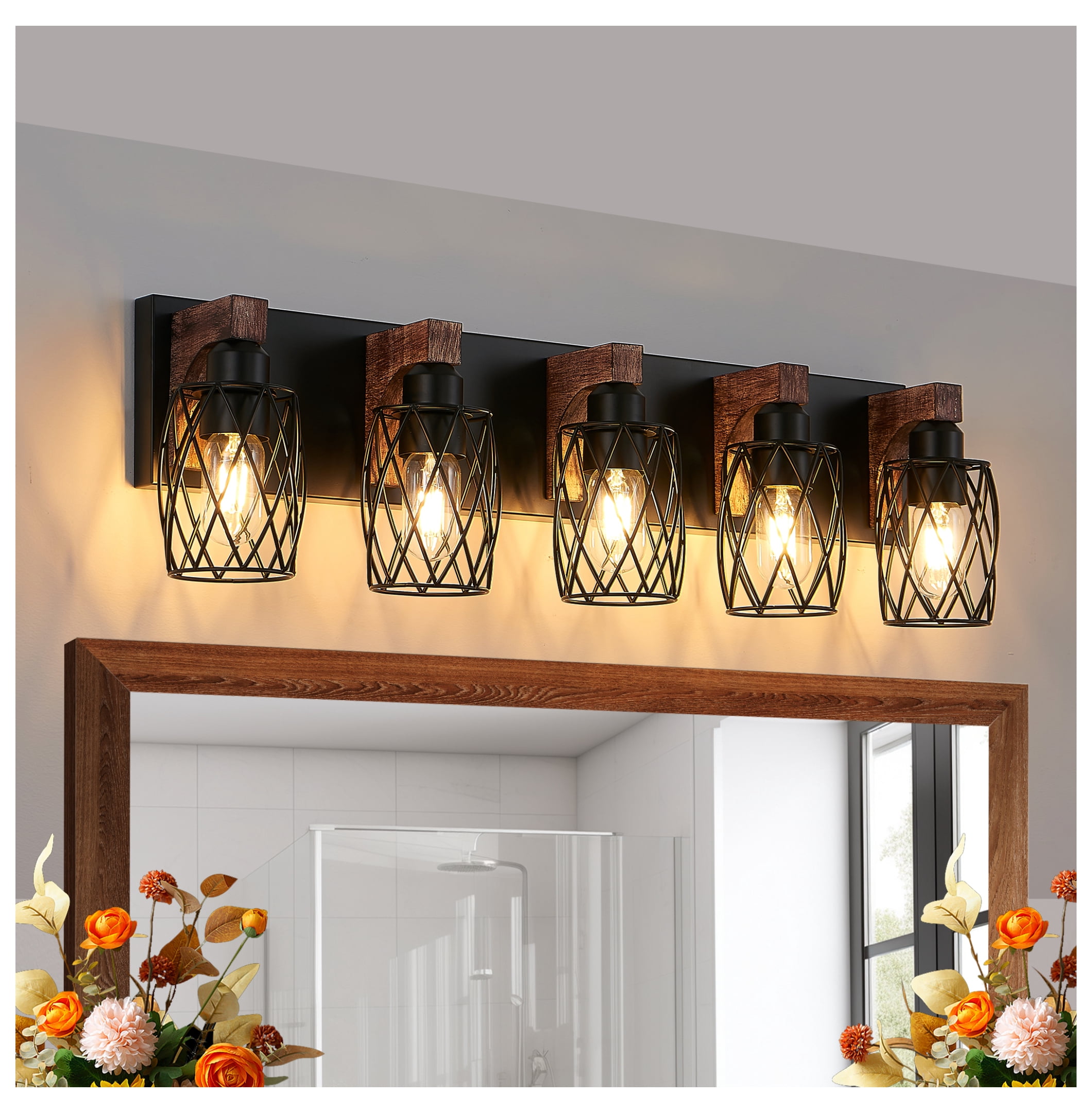 31" Industrial Vintage 5-Light Wall Sconce - Black Cage Wall Lighting ...