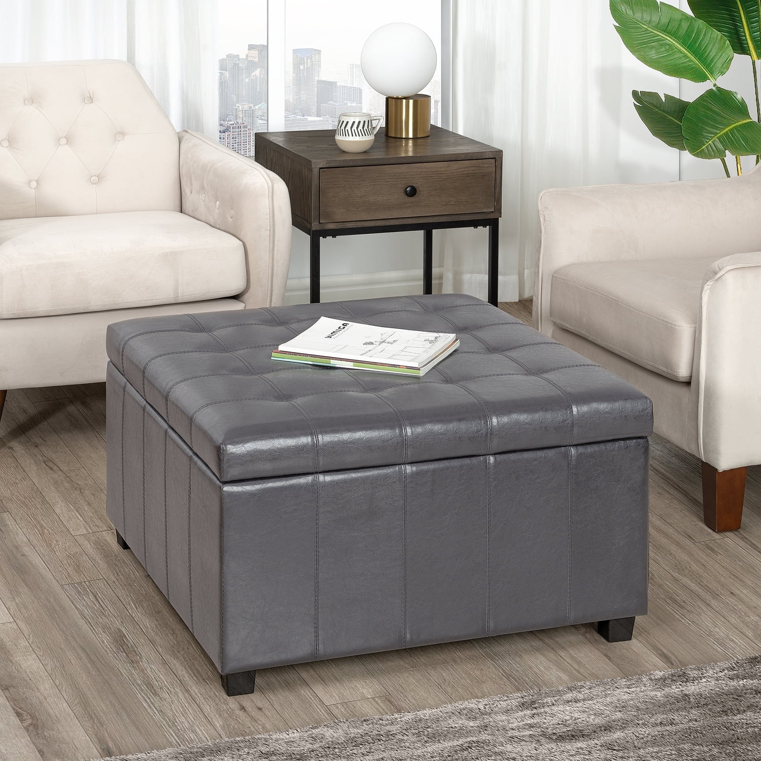 31" Large Tufted Storage Ottoman Bench - Stylish & Functional Footrest ...
