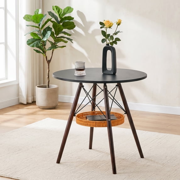 31" Modern Circular Dining Table with Black MDF Vacuum Formed Tabletop ...