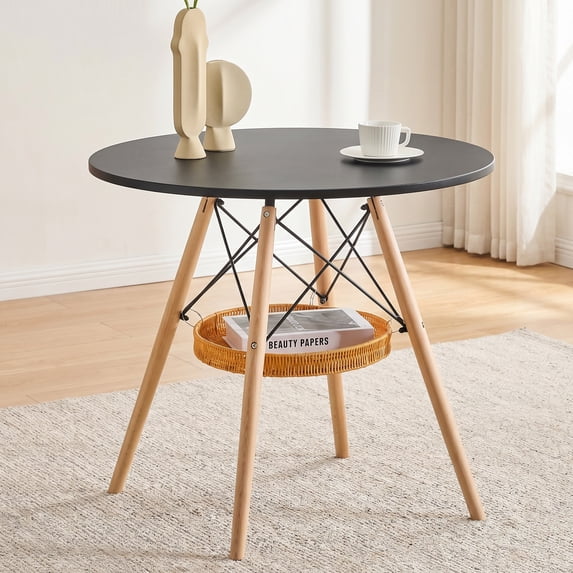 31" Modern Circular Dining Table with Black MDF Vacuum Formed Tabletop ...