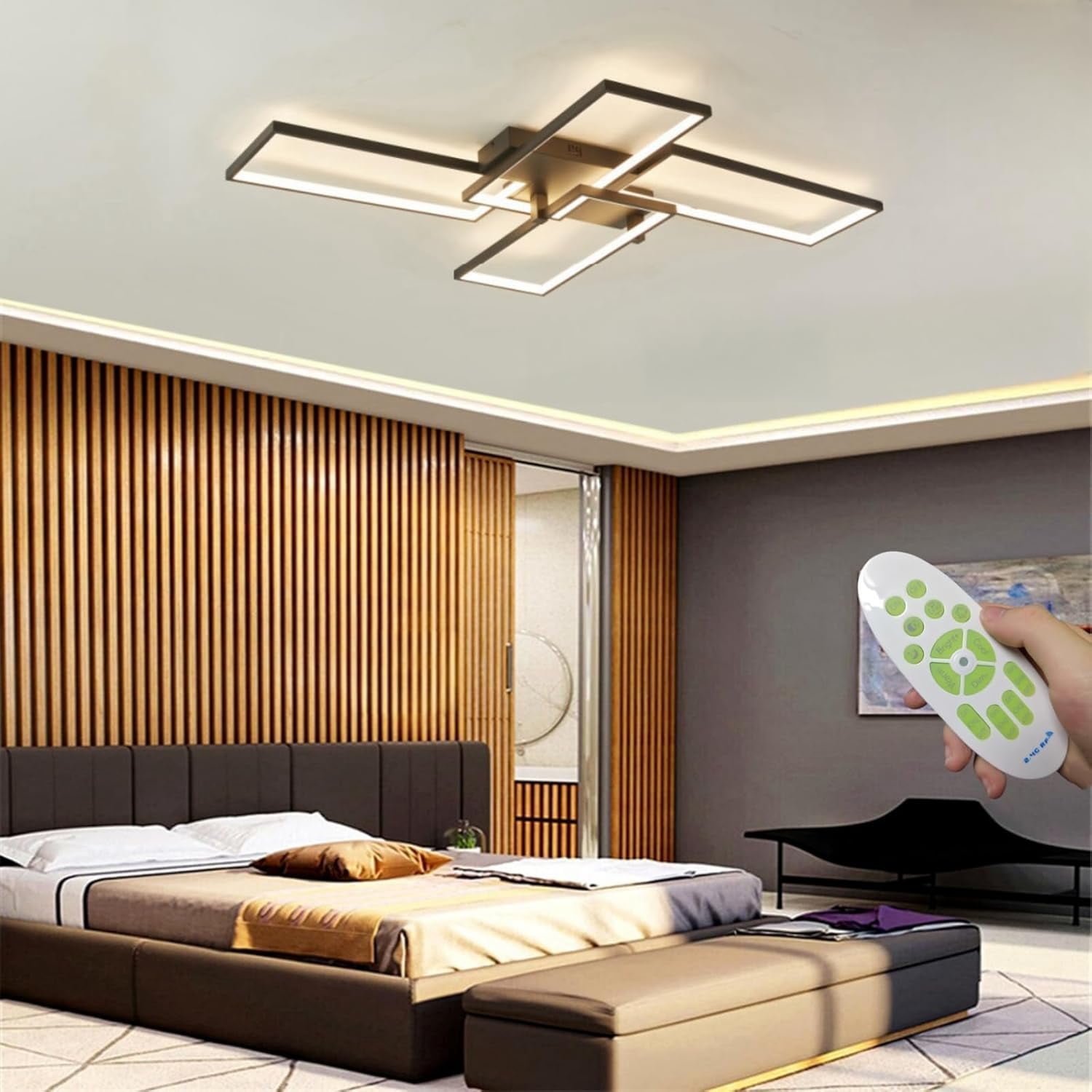 31" Modern LED Ceiling Light Fixture 65W Dimmable with Remote Control Ceiling Lighting, Black ...