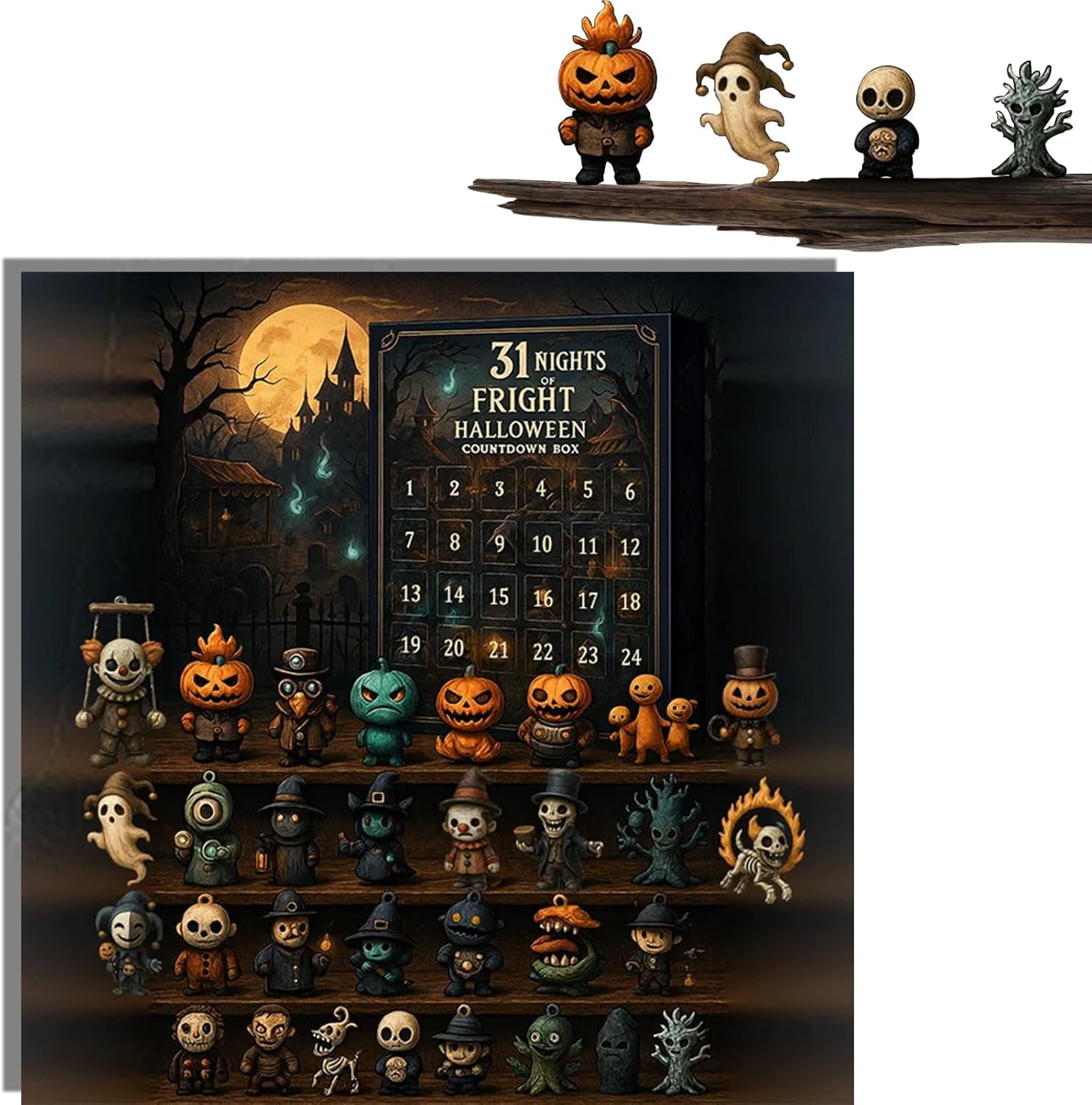 31 Nights of Fright - Halloween Countdown Box with Figurines, Halloween ...