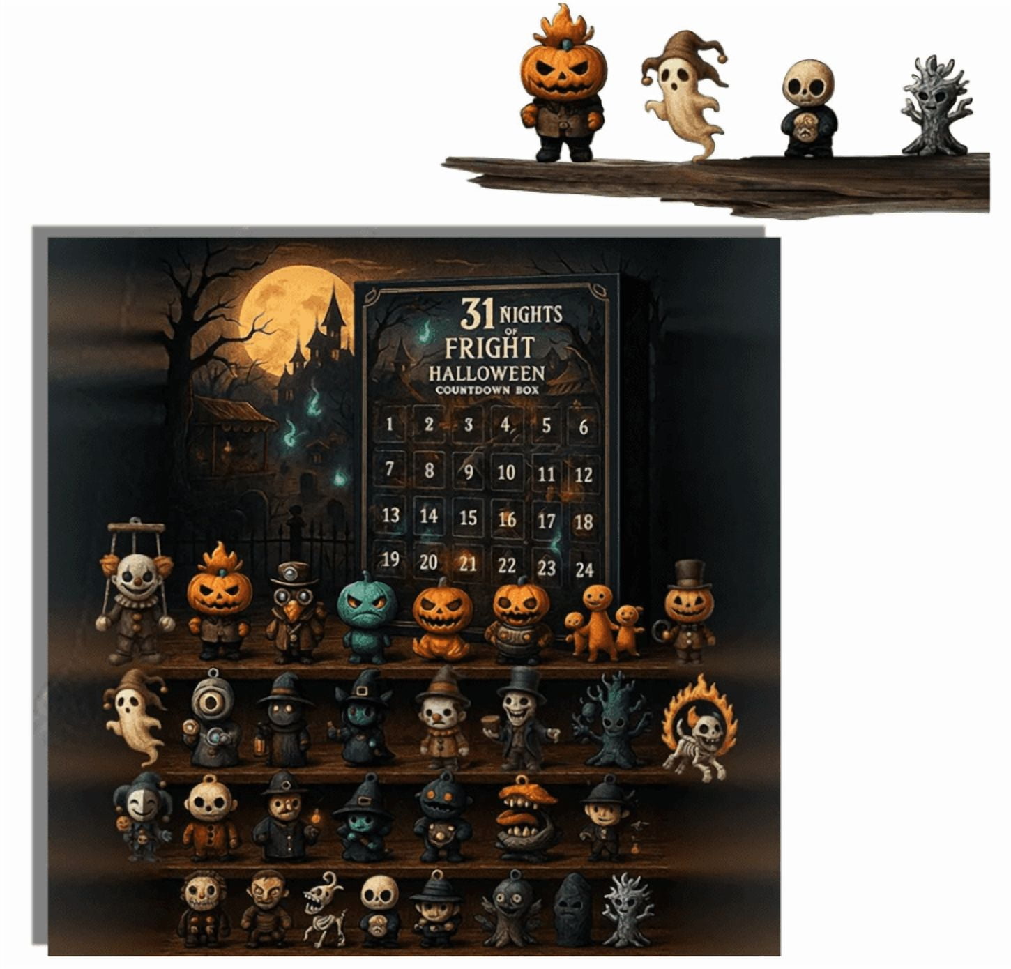 31 Nights of Fright - Halloween Countdown Box with Figurines, Halloween ...