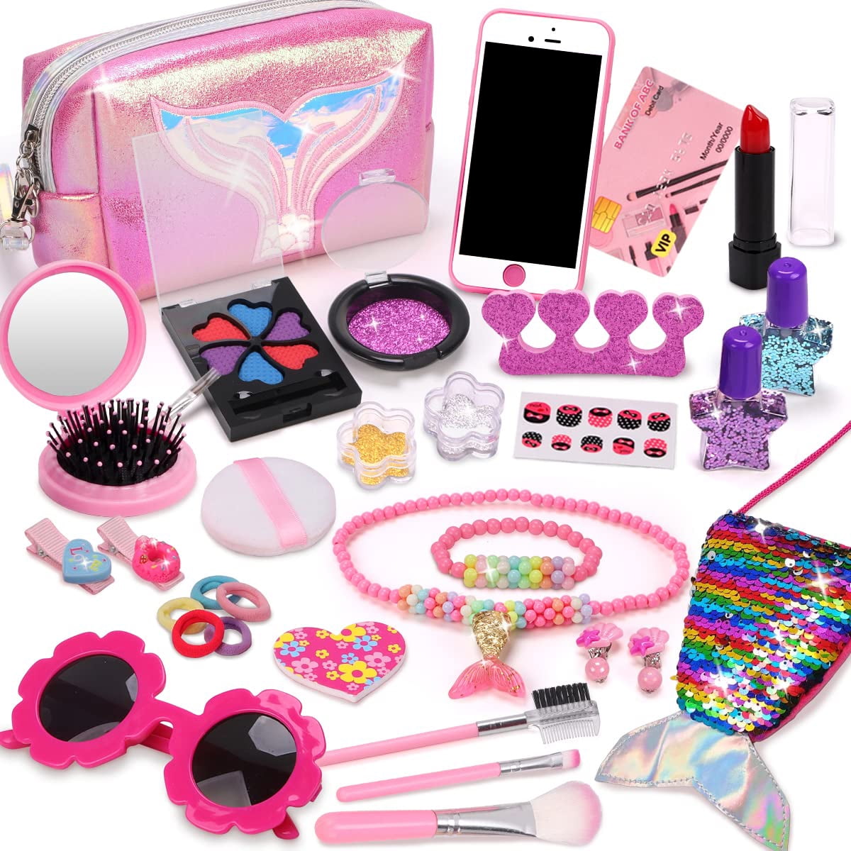 31 PCS Kids Makeup Kit for Girl, Princess Toys Cosmetic Set with ...