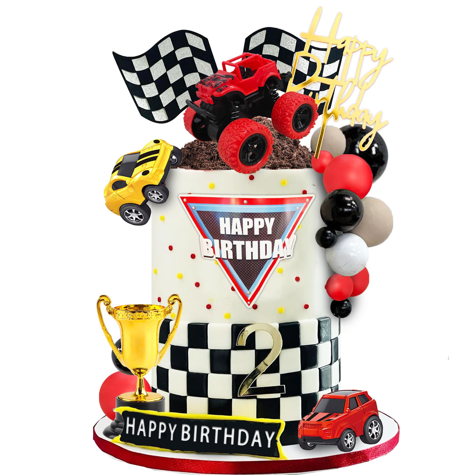 31 PCS Truck Cake Toppers Truck Cake Decorations Hot Red Ball Race Car ...