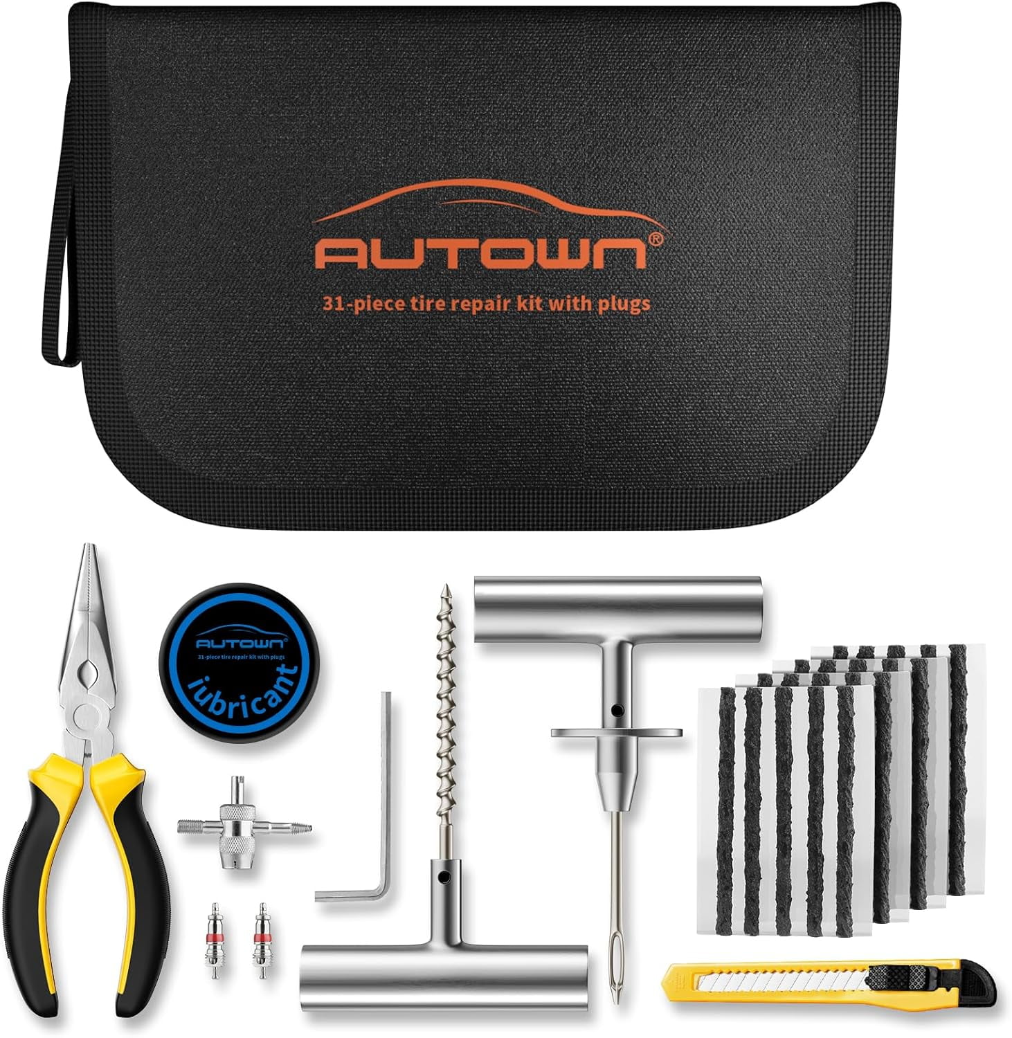 31 Pcs Flat Tire Repair Kit with Plugs for Car Motorcycle ATV Jeep ...