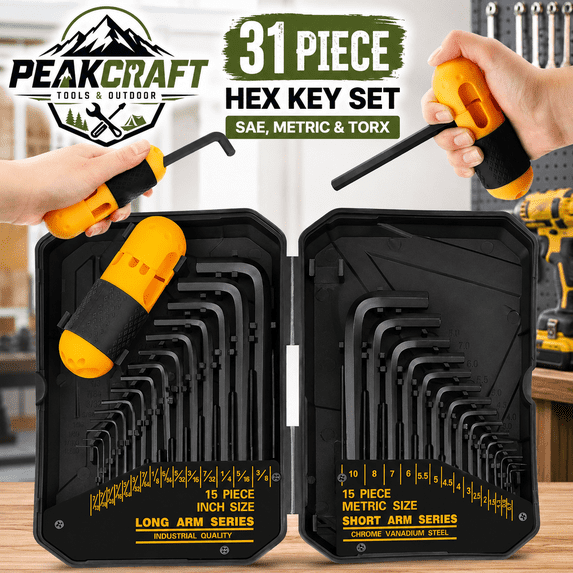31-Piece Allen Wrench Set, SAE & Metric Hex Key Set with Torque Handle ...