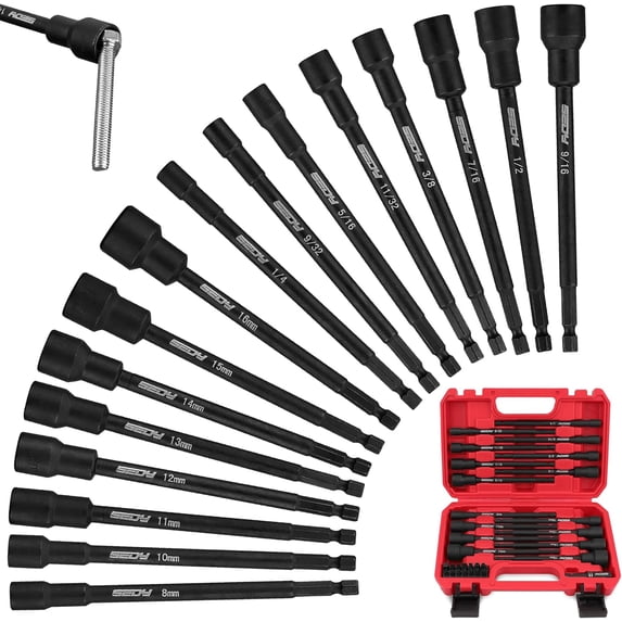 31-Piece Nut Driver Impact Bit Set, Magnetic Hex Socket Bits with 1/4 ...