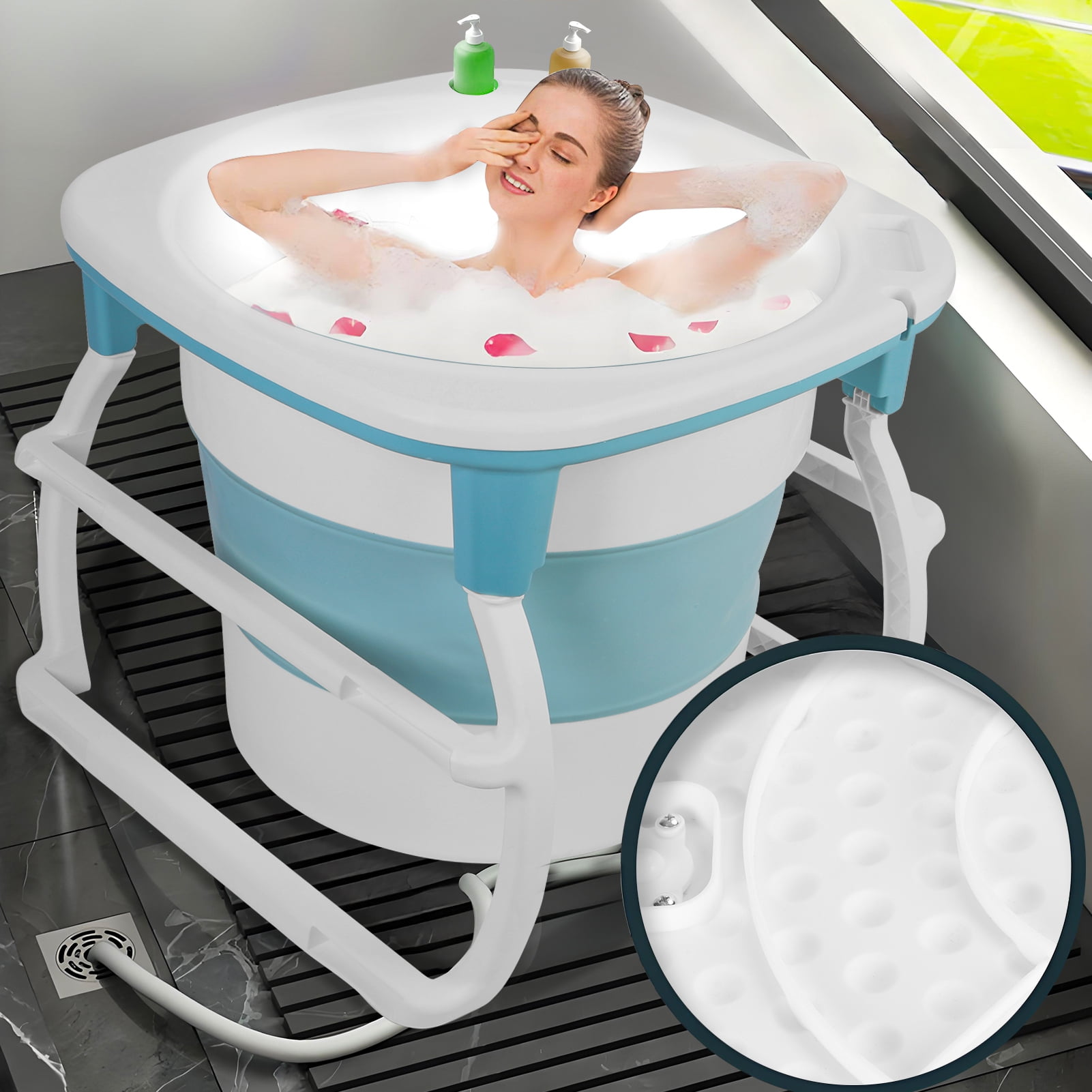 31" Portable Folding Bathtub, Small Foldable Tub with Bracket, Large ...