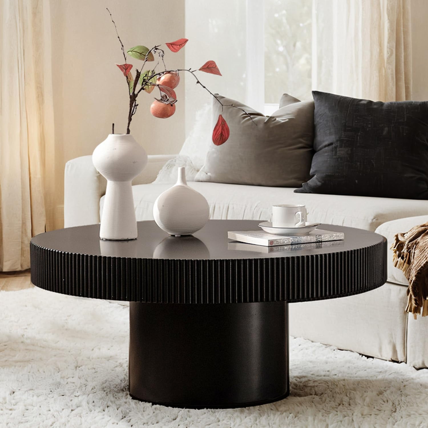 31'' Round Coffee Table for Living Room Modern Handcraft Drum Coffee ...