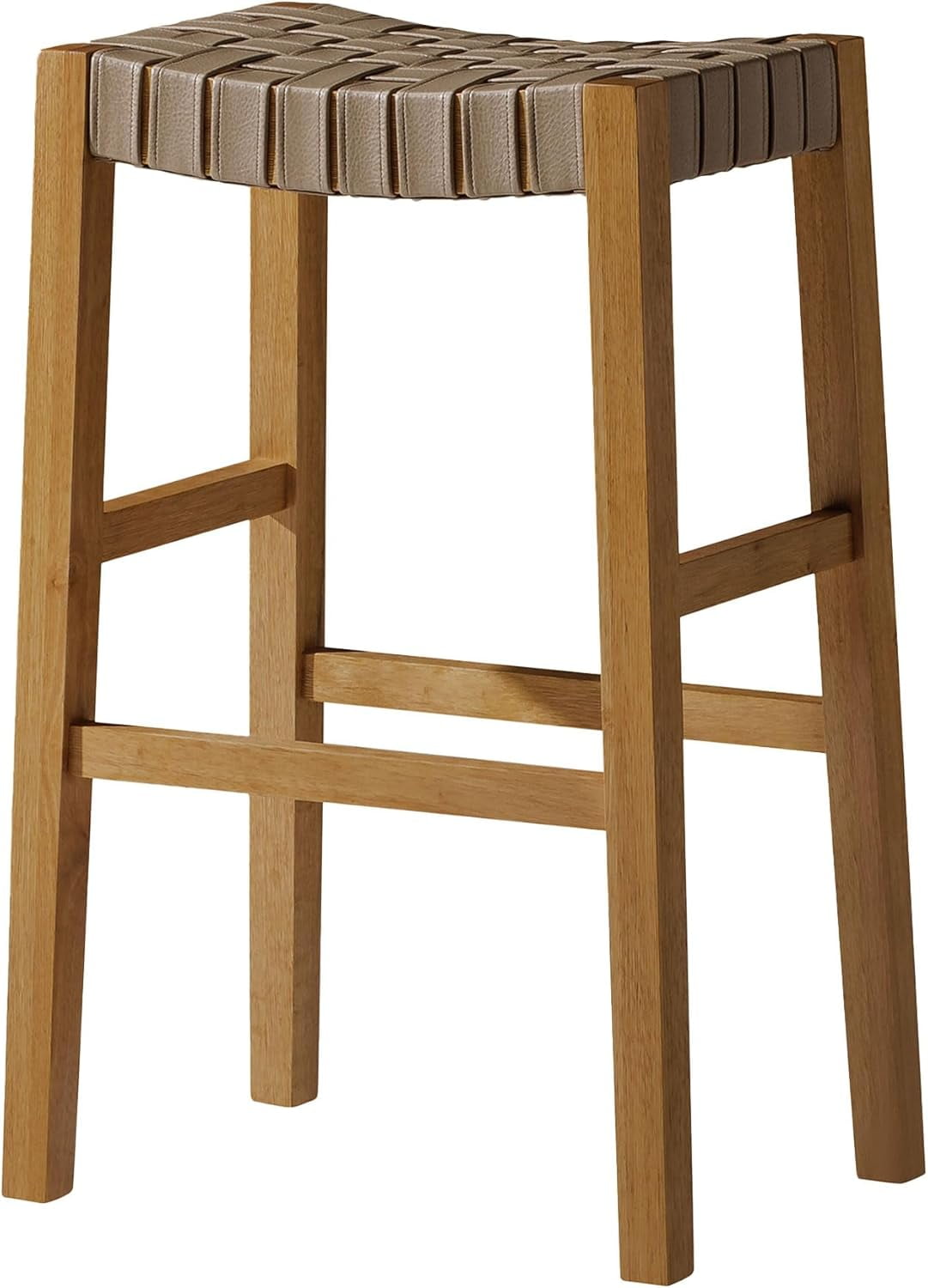 31" S Bar Height Stool - Weathered Natural Wood Finish & Avanti Bone Vegan Leather Bar Stools ...