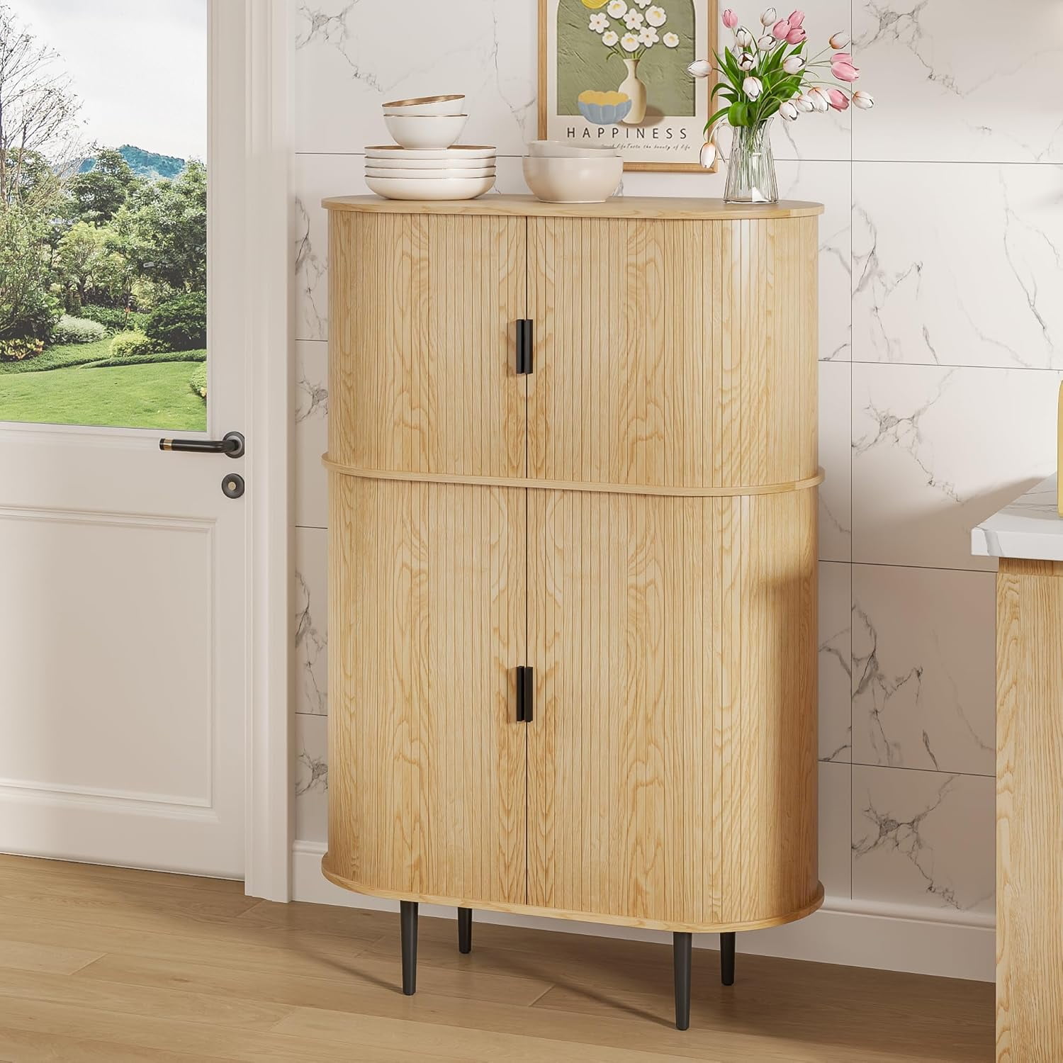 31” Sideboard Buffet Cabinet with Sliding Doors, Tall Storage Accent ...