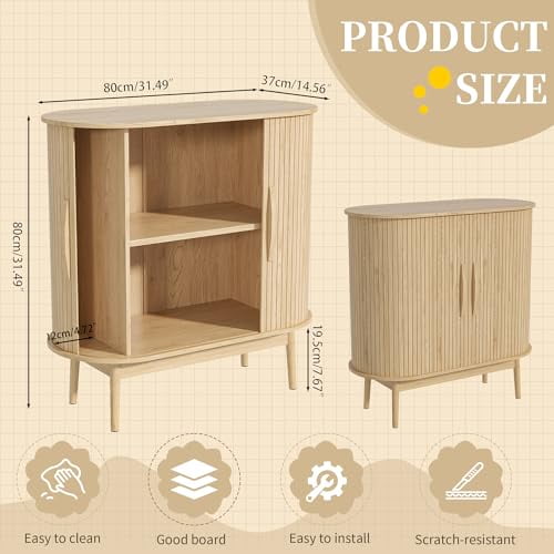 31" Small Sideboard Buffet Cabinet with Storage, Sliding Doors, Wood ...