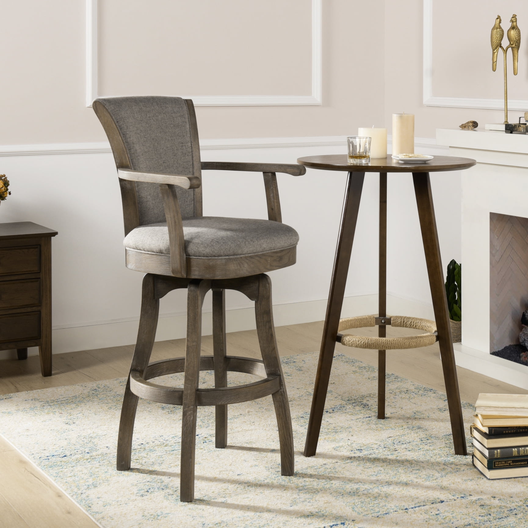 31” Swivel Counter Height Bar Stool, High Back Swivel Barstool with ...