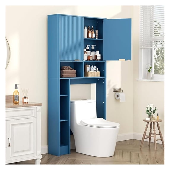 31" W Over The Toilet Storage Cabinet with Fluted Door, Blue Bathroom ...