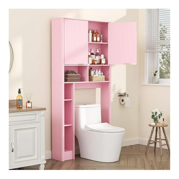 31" W Over The Toilet Storage Cabinet with Fluted Door, Pink Bathroom ...
