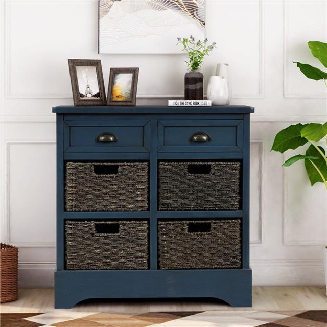 31 in. Annabelle Storage Cabinet with Two Drawers & Four Classic Rattan ...