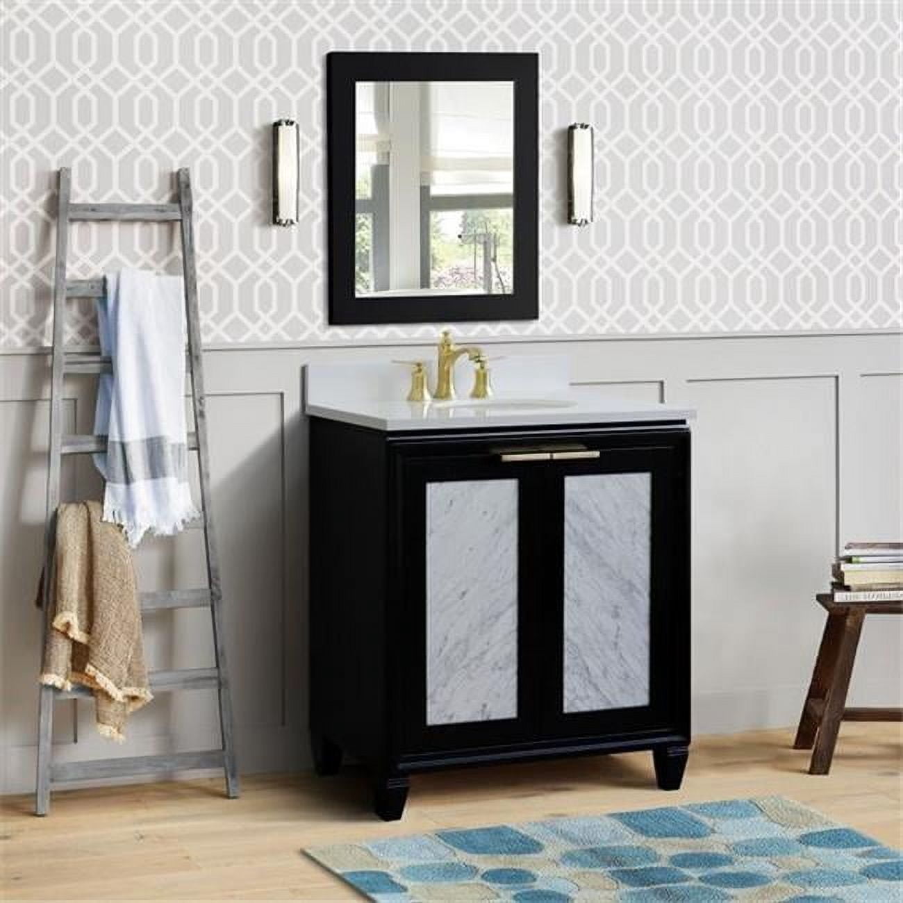 31 in. Single Oval Sink Vanity with Quartz Top, Black & White - Walmart.com