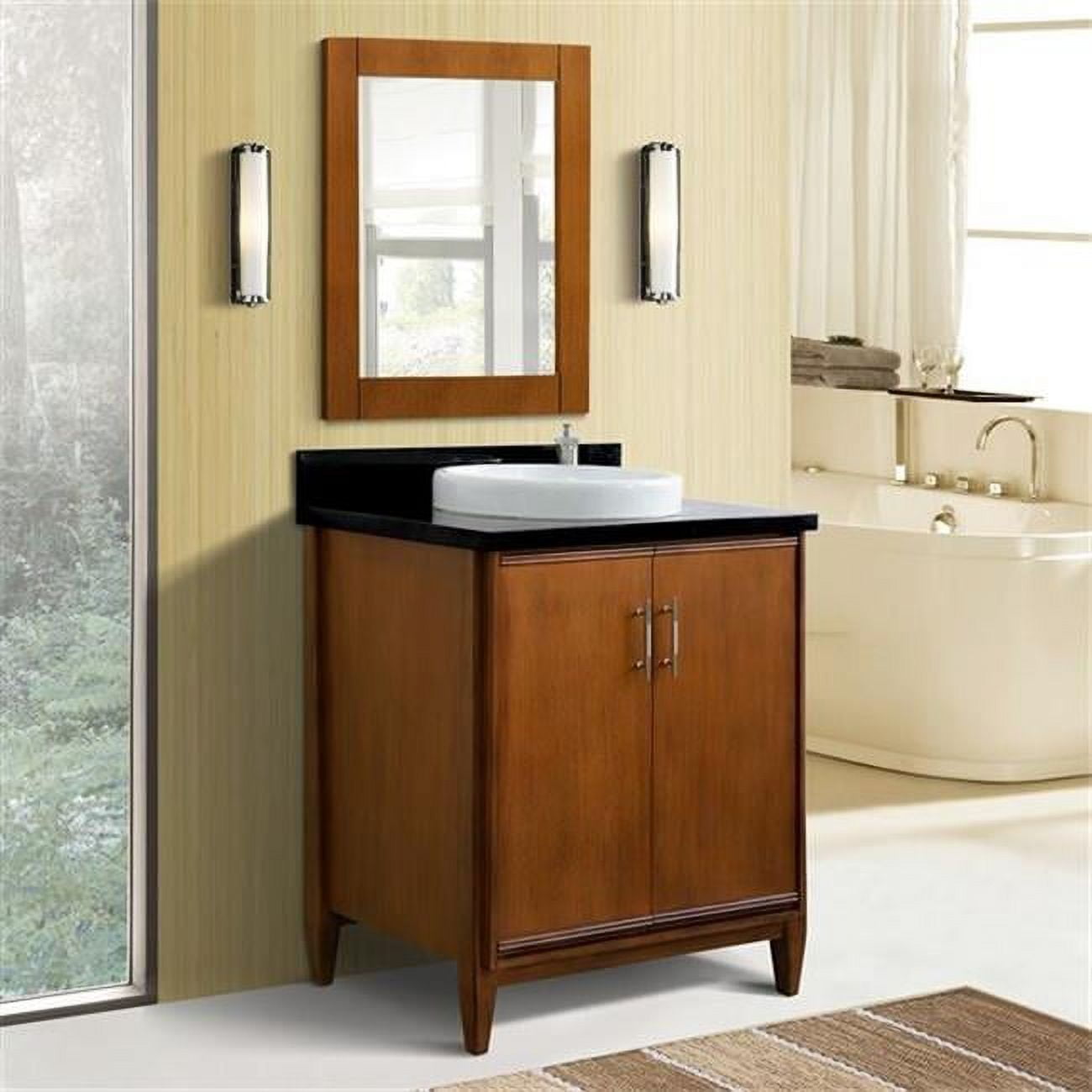 31 in. Single Round Sink Vanity with Galaxy Granite Top, Walnut & Black ...