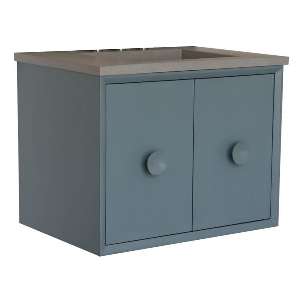 31 in. Single Wooden Vanity Aqua Blue with Gray Concrete Top Rectangle ...