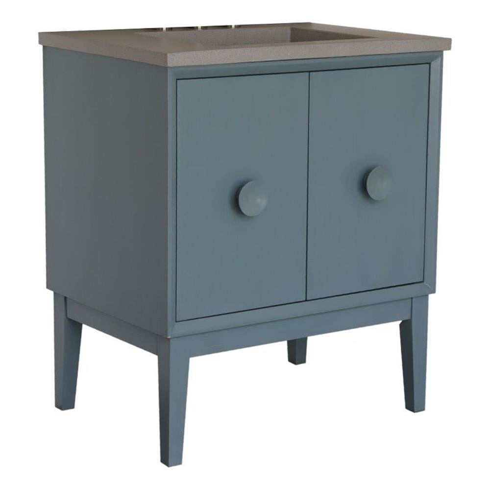 31 in. Single Wooden Vanity Aqua Blue with Gray Concrete Top Rectangle ...