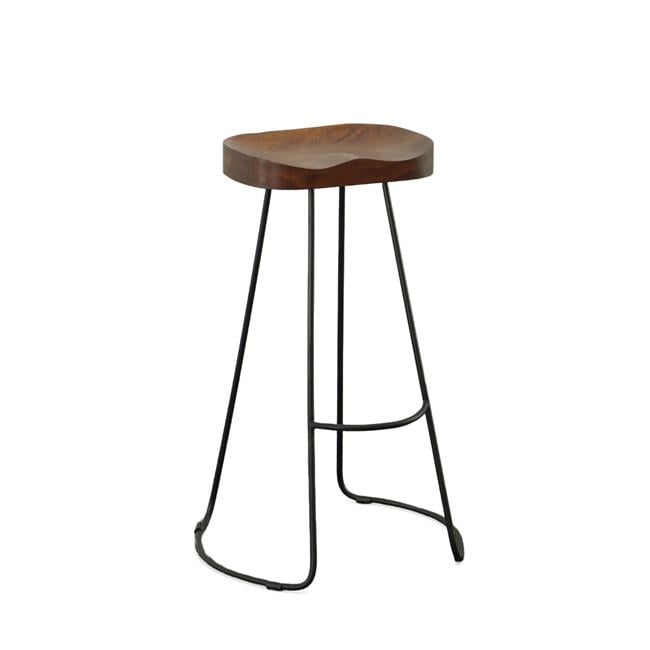 31 in. Steel Backless Bar Height Bar Chairs with Footrest, Chestnut ...