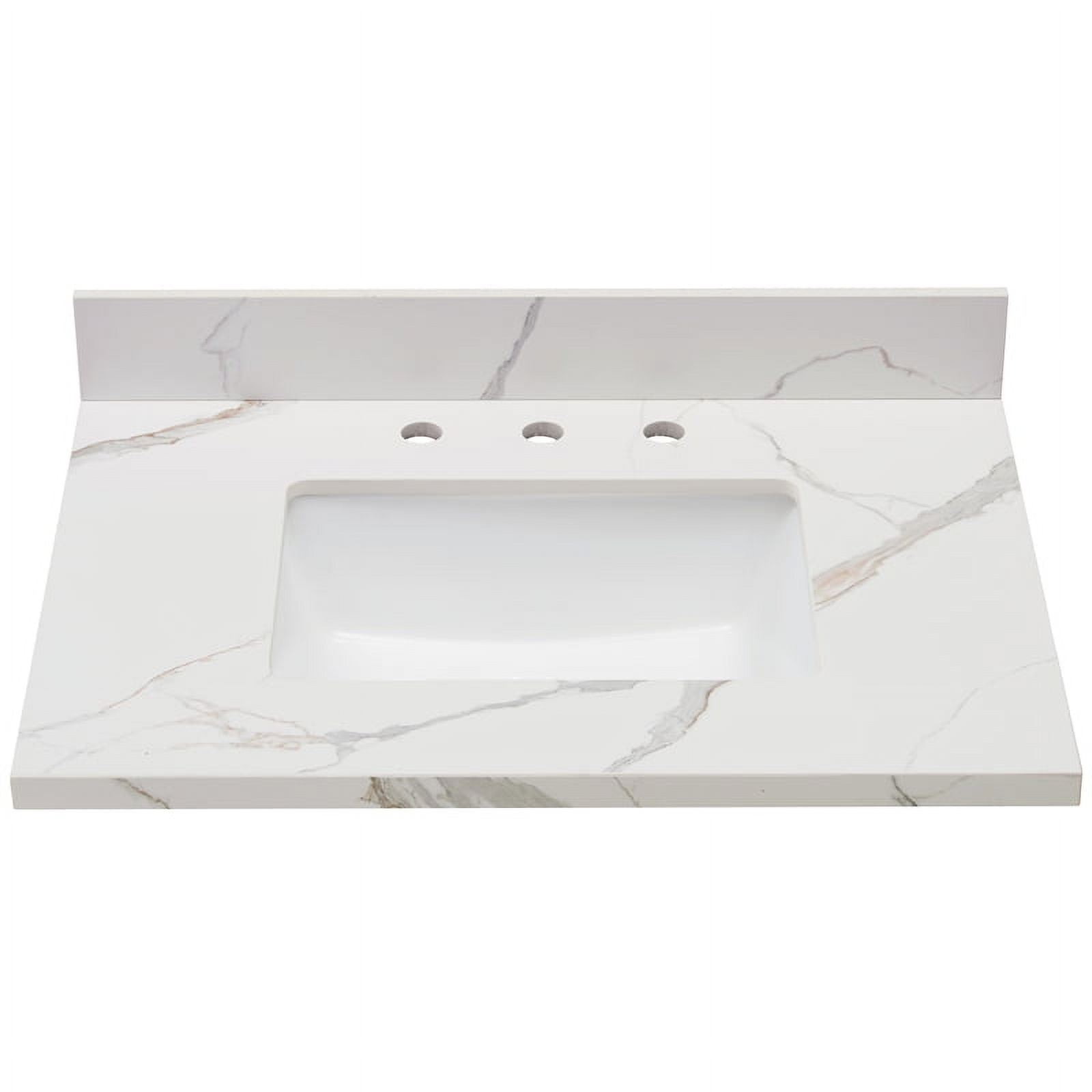 31 in. Stone effects Vanity Top in Calacatta White with White Sink ...