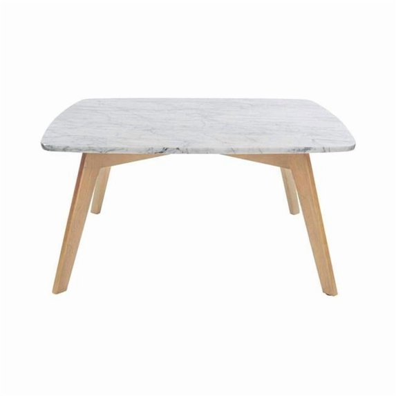 31 in. Vezzana Square Italian Carrara White Marble Table with Oak Legs ...
