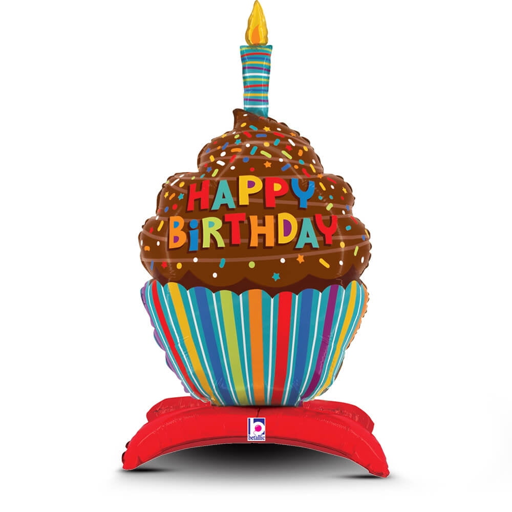 31 inch Betallic Happy Birthday Cupcake Standups Foil Mylar Balloon ...