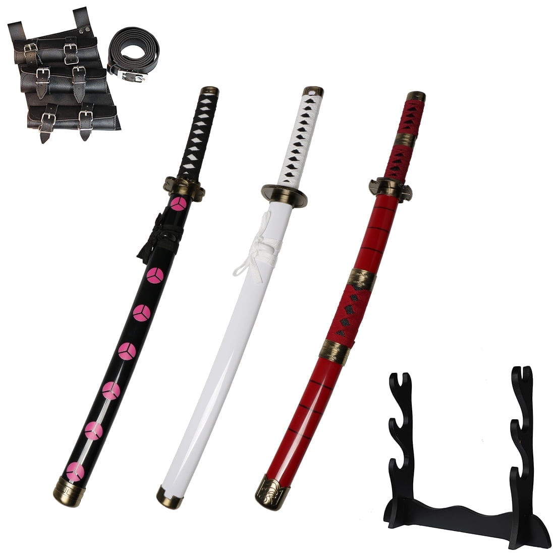 31 inches Wooden Blade Sword Set with Black Belt and Holder, Shusui ...