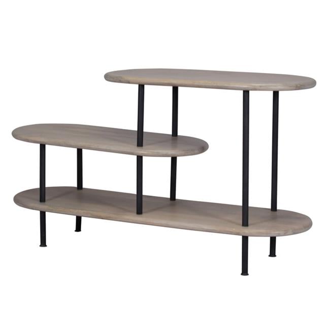 31 x 55 x 17 in. Whitewash & Dark Iron Three Tier Oval Bookcase ...