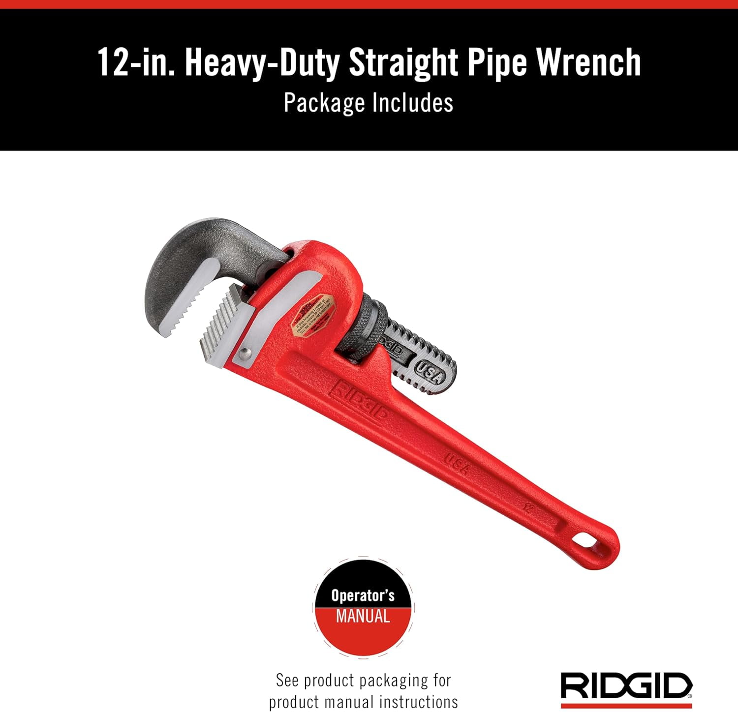 31015 Heavy-Duty Straight Pipe Wrench, 12 Inch Sturdy Plumbing Tool ...