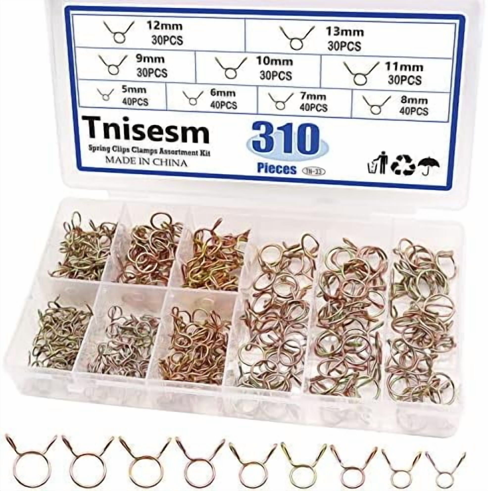 310Pcs 5-13mm 9 Size Spring Clips Clamps Assortment Kit, Fuel Line Hose ...