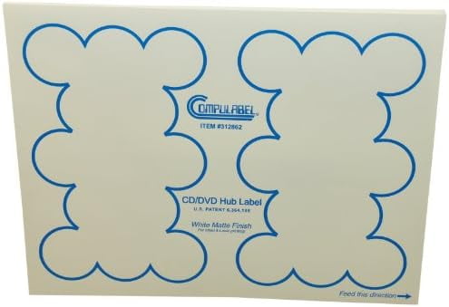 312862 White CD/DVD Hub Labels for Laser and Inkjet Printers, 1.33 inch ...