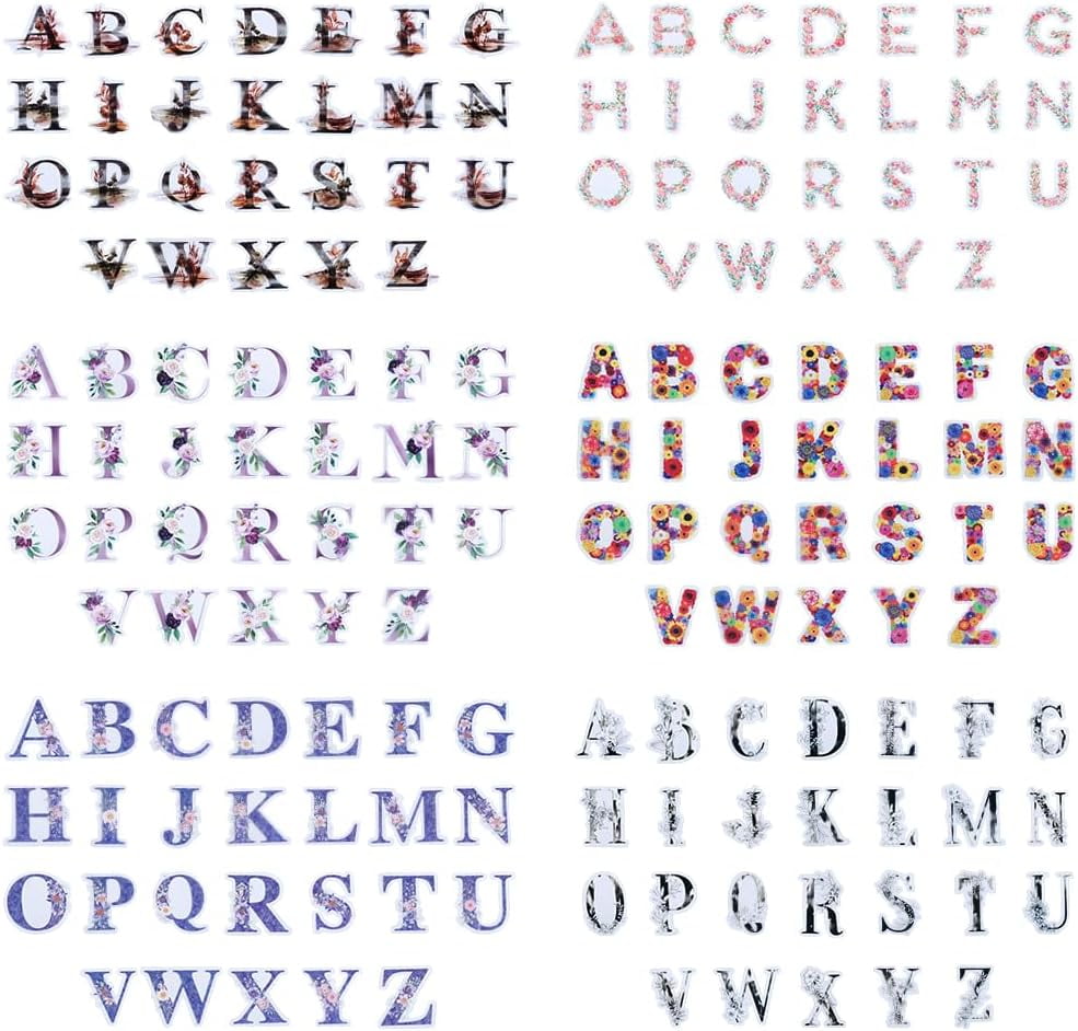 312pcs 6 Styles Flower Letter Stickers Waterproof Transparent Junk ...